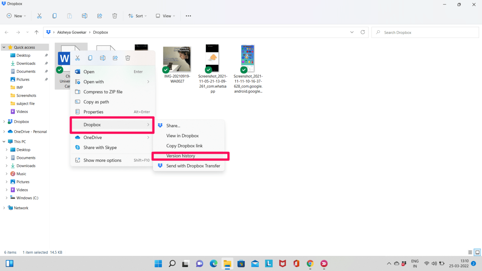 How to Restore Previous Version of a File in Dropbox?
