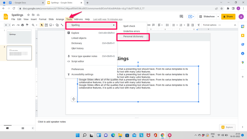 How to Use Spell Check in Google Slides?