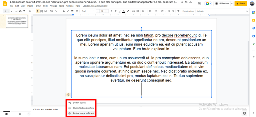 How to Fit the Text in Text Boxes on Google Slides?