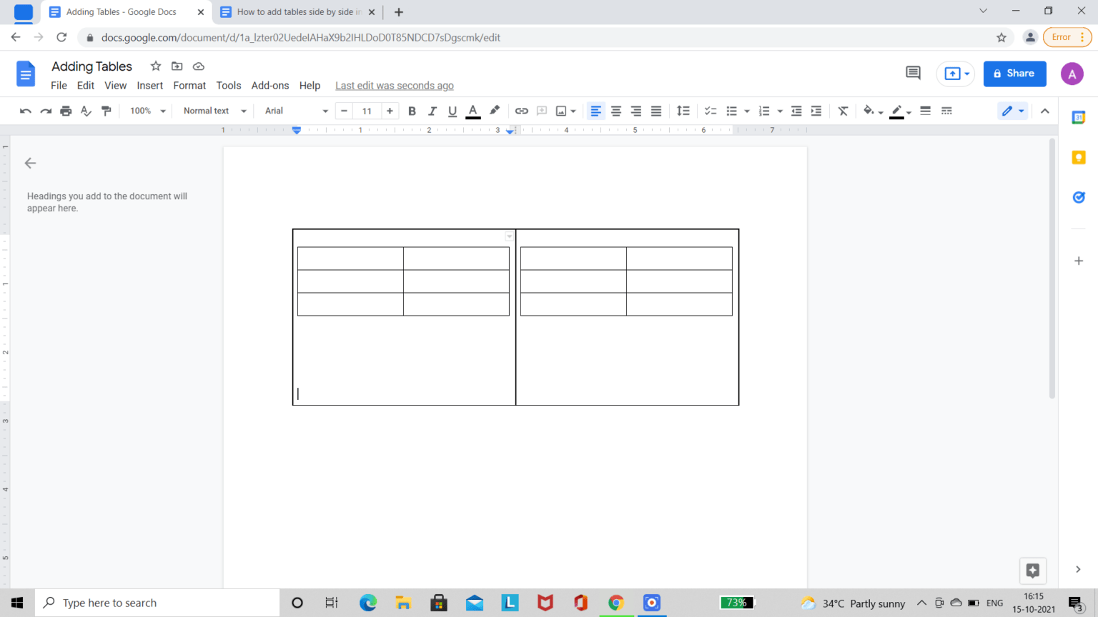 How to Add Tables Side by Side in Google Docs?